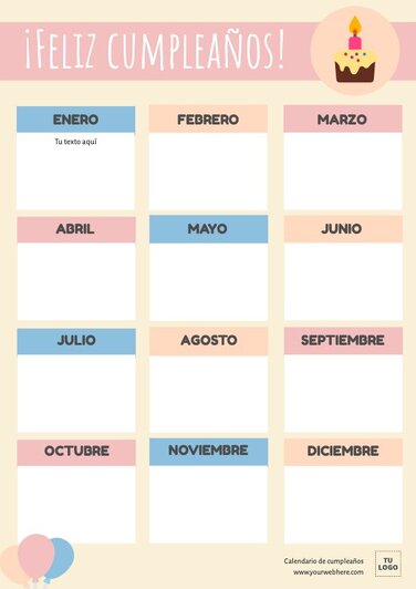 Plantillas de Calendario de Cumpleaños para editar