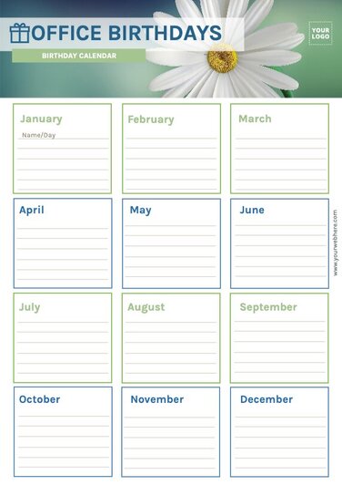 Printable Birthday Calendar Templates