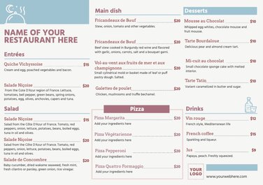 French Restaurant Menu Templates