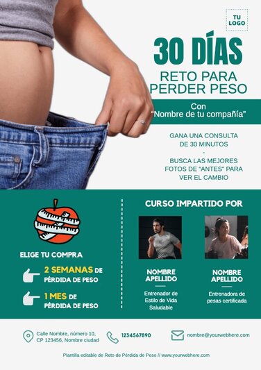 Folletos de Reto para Bajar de Peso editables