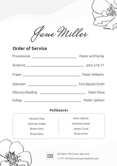 Personnalisez un modèle gratuit de Programme Funéraire