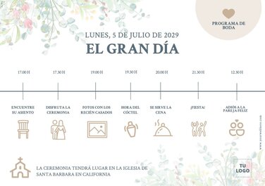 Plantillas de programa de boda editables gratis