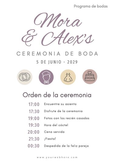 Plantillas de programa de boda editables gratis