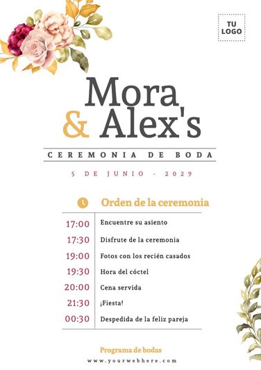 Plantillas de programa de boda editables gratis