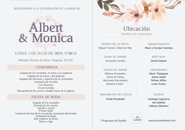 Plantillas de programa de boda editables gratis