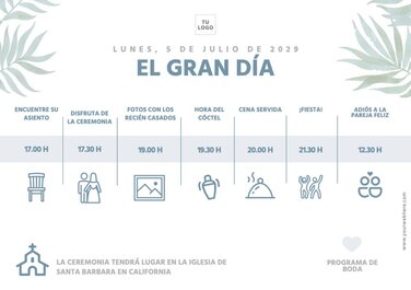 Plantillas de programa de boda editables gratis
