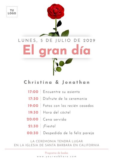 Plantillas de programa de boda editables gratis
