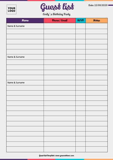 Free Guest List Templates to Customize