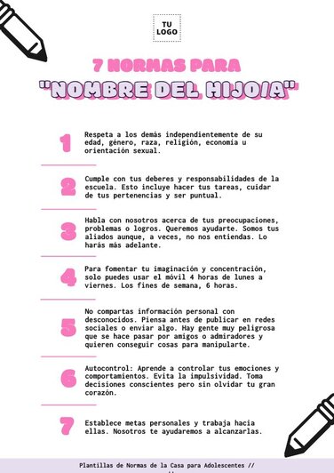 Carteles con Normas de Casa para Adolescentes