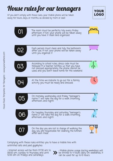 Create Posters with Rules for Teenagers at Home