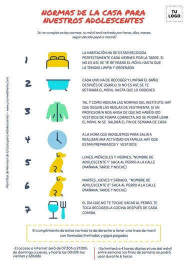 Carteles con Normas de Casa para Adolescentes