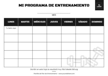 Plantillas de Calendario de Entrenamiento para imprimir