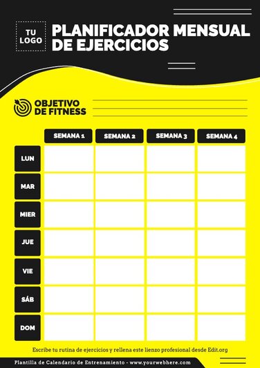 Plantillas de Calendario de Entrenamiento para imprimir