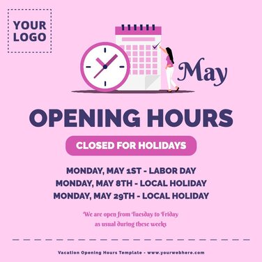 Opening hours templates online