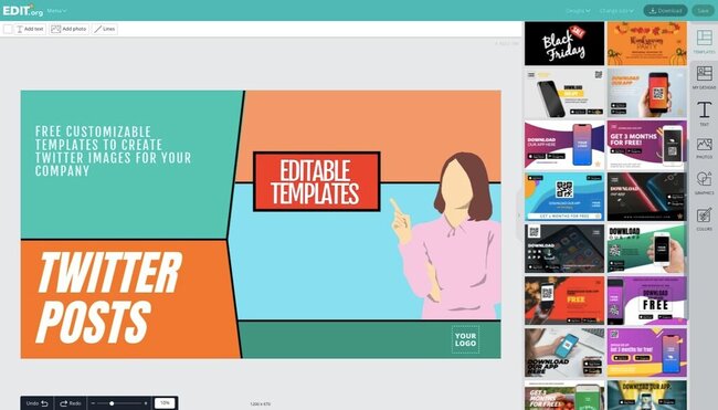 Templates for Twitter Images, Online Editor