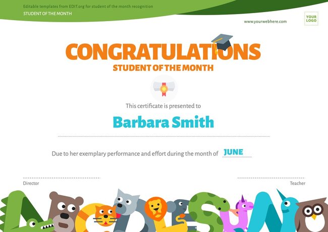 Free Student of the Month Award Templates