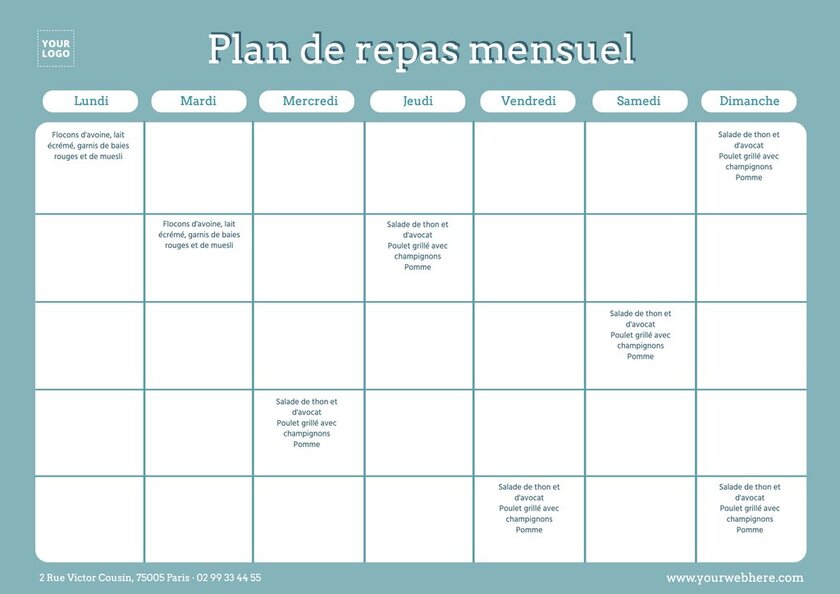 Mod les De Plans De Repas Mensuels Mod les De Plans De Repas Mensuels