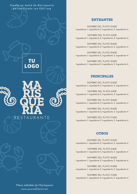 Crea menús de Marisquerías gratis online