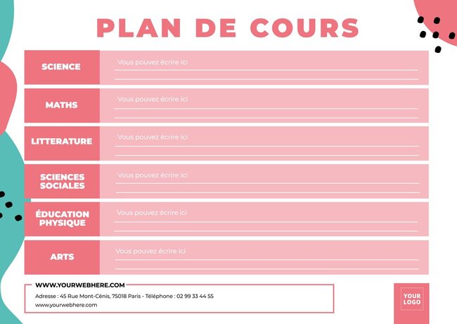 Modèles de plans de cours modifiables et imprimables