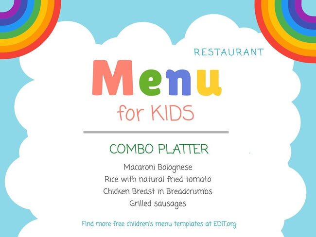 Kids menu templates for cafes and restaurants