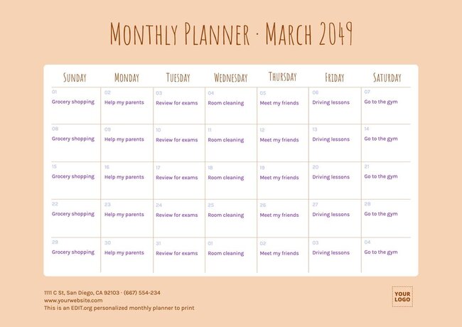 Printable Monthly Planner templates to edit online