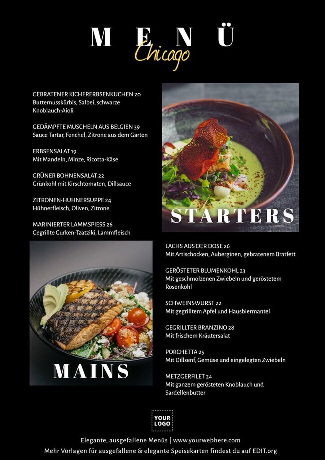 Elegante Menüvorlagen zum online Bearbeiten