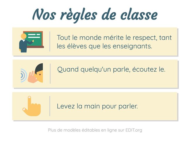 Modèles d'affiches gratuites et personnalisables sur le règlement de classe
