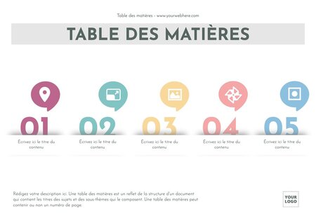 Modèles de design de table des matières