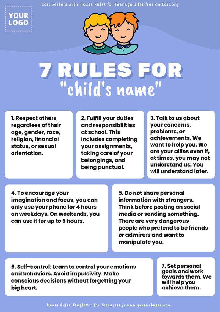 Create Posters with Rules for Teenagers at Home