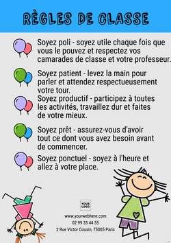 Modèles d'affiches gratuites et personnalisables sur le règlement de classe