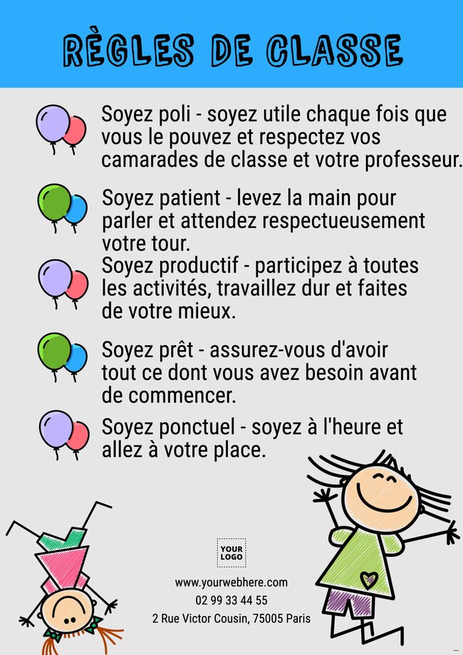 Modèles d'affiches gratuites et personnalisables sur le règlement de classe