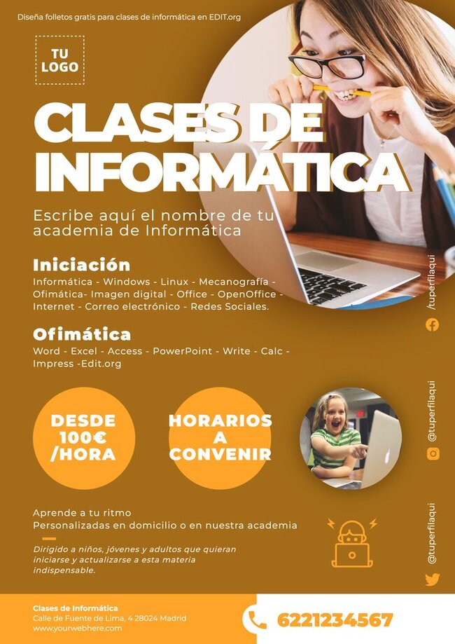 Diseña flyers de Cursos de Informática con plantillas