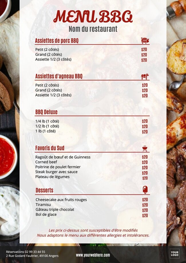 Modèles de menus BBQ modifiables gratuits