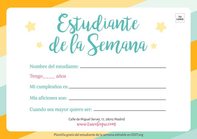 Carteles del Estudiante de la Semana editables