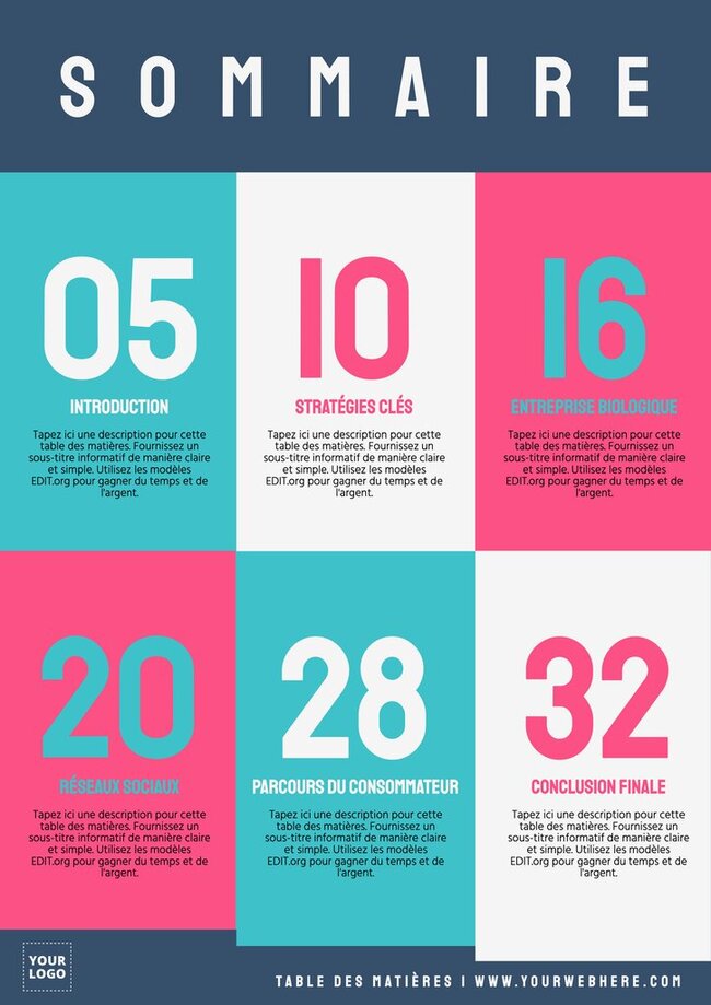 Modèles de design de table des matières