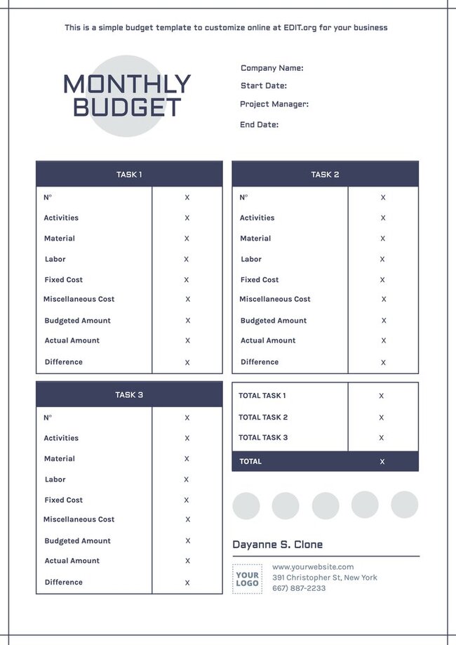 Free customizable budget templates