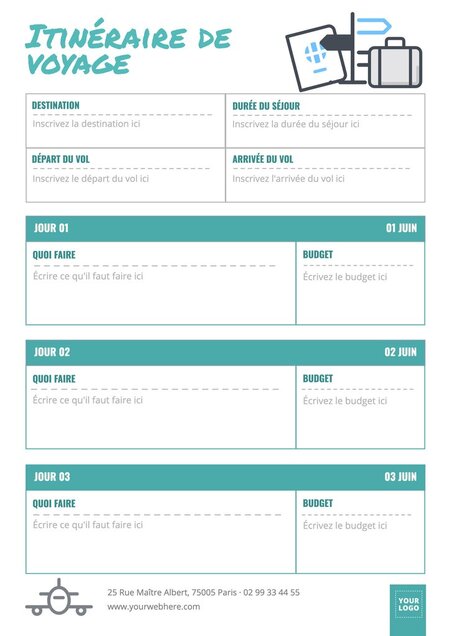 Modèles d'itinéraires de voyage gratuits à modifier et à imprimer