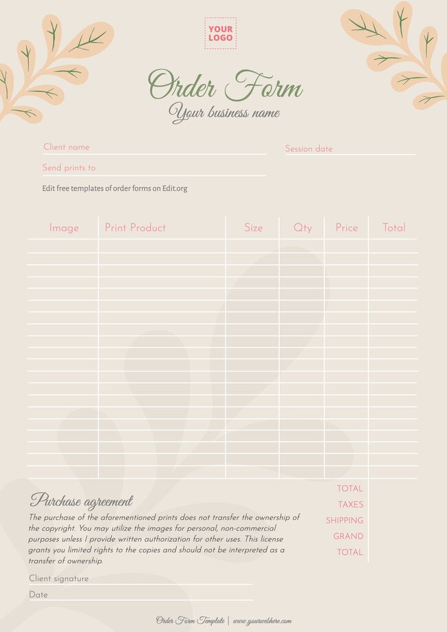 Printable Order Form Templates