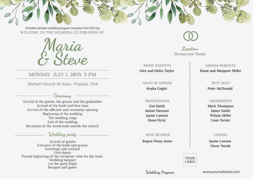 Wedding Program Template Designs To Edit Online