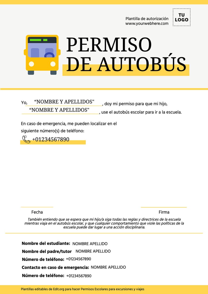 Plantillas de Autorizaciones gratis para escuelas