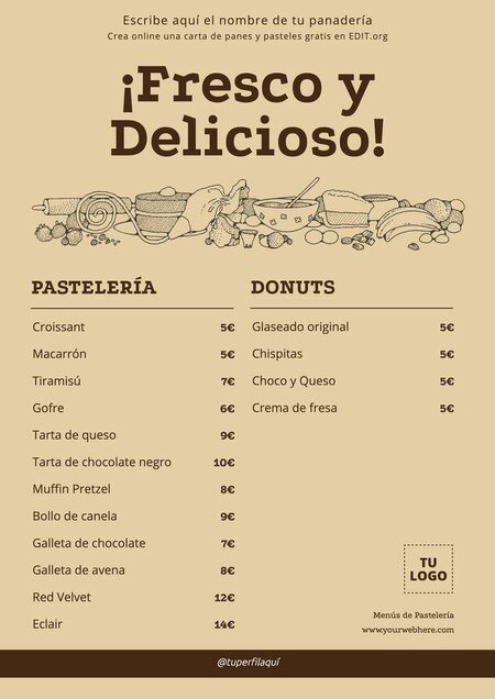 Diseña un Menú de Pastelería con plantillas online