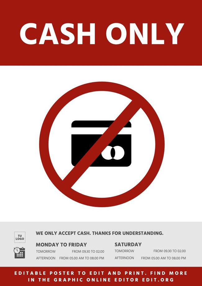 Customizable Cash-Only Payment Sign Templates