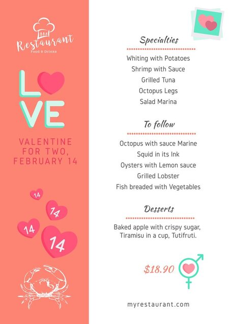 Valentine's Day restaurant menu templates