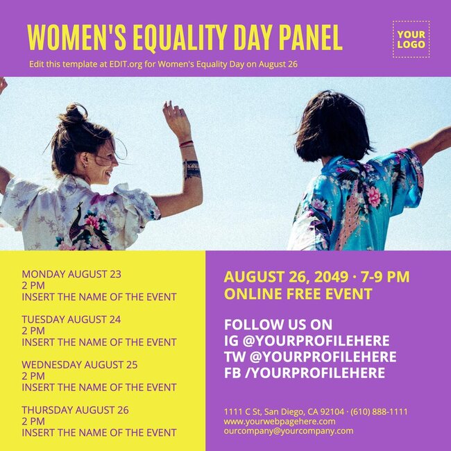 Free Women Equality Day designs & Gender Equality Posters