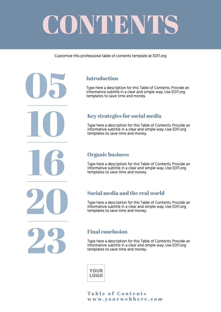 Table Of Contents Design Templates Table Of Contents Design Templates