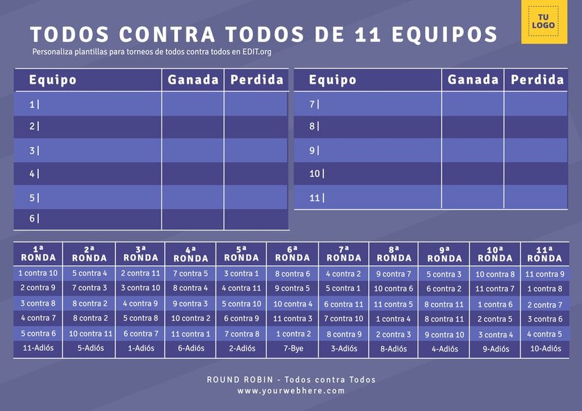 Plantillas De Torneos Todos Contra Todos Round Robin 
