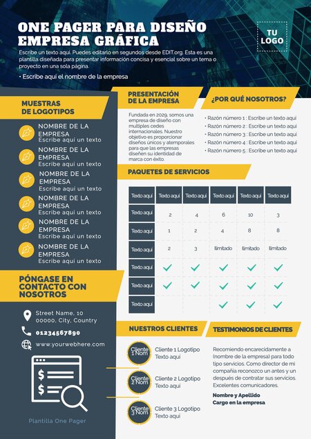 Plantillas One Pager para editar online