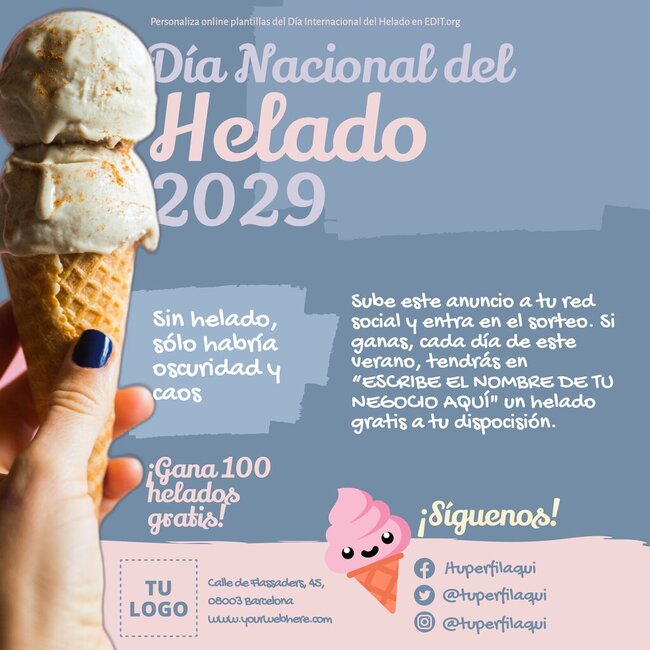 Diseña pósters del Día del Helado gratis online