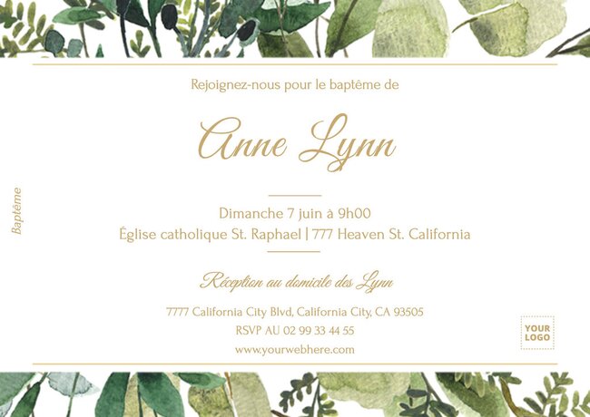 Modèles gratuits d'invitations à un baptême
