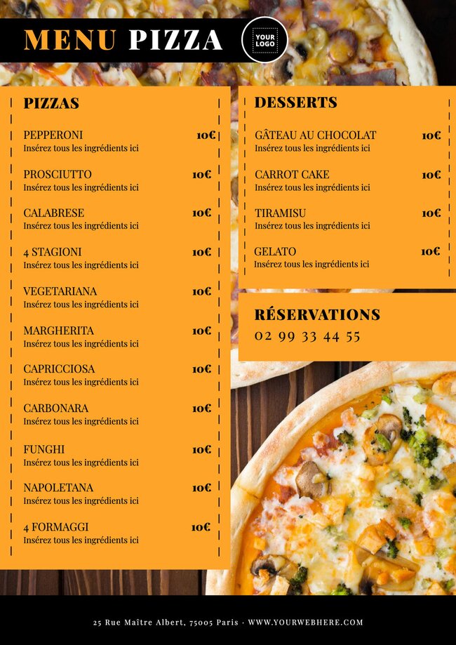 Modèles de menus de pizza personnalisables en ligne